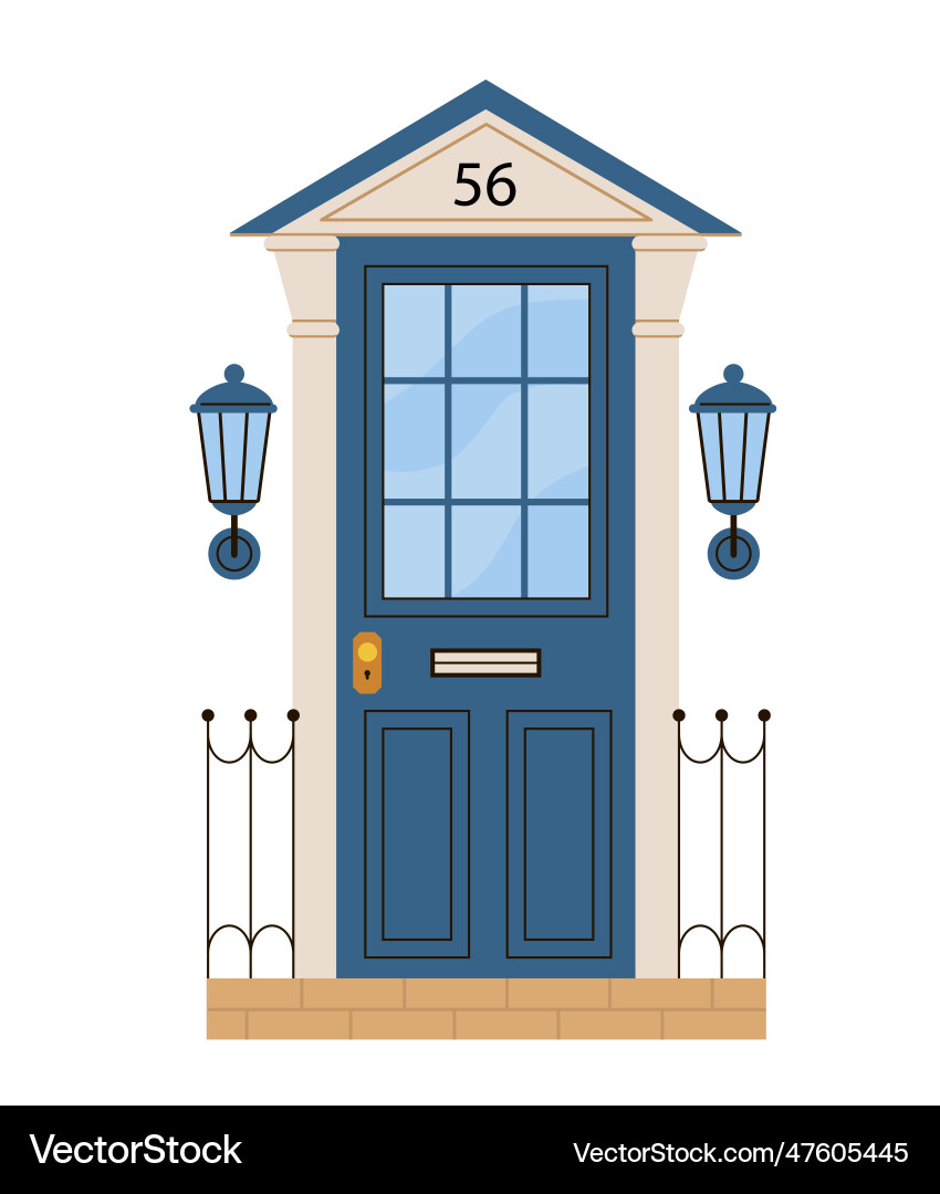 Blue door with lamps concept Royalty Free Vector Image