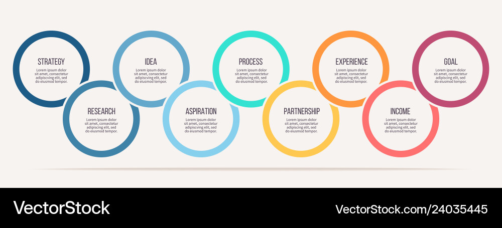 Business infographics timeline with 9 steps Vector Image