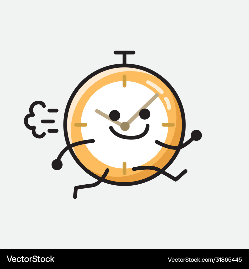 Cute clock mascot character in flat design style Vector Image