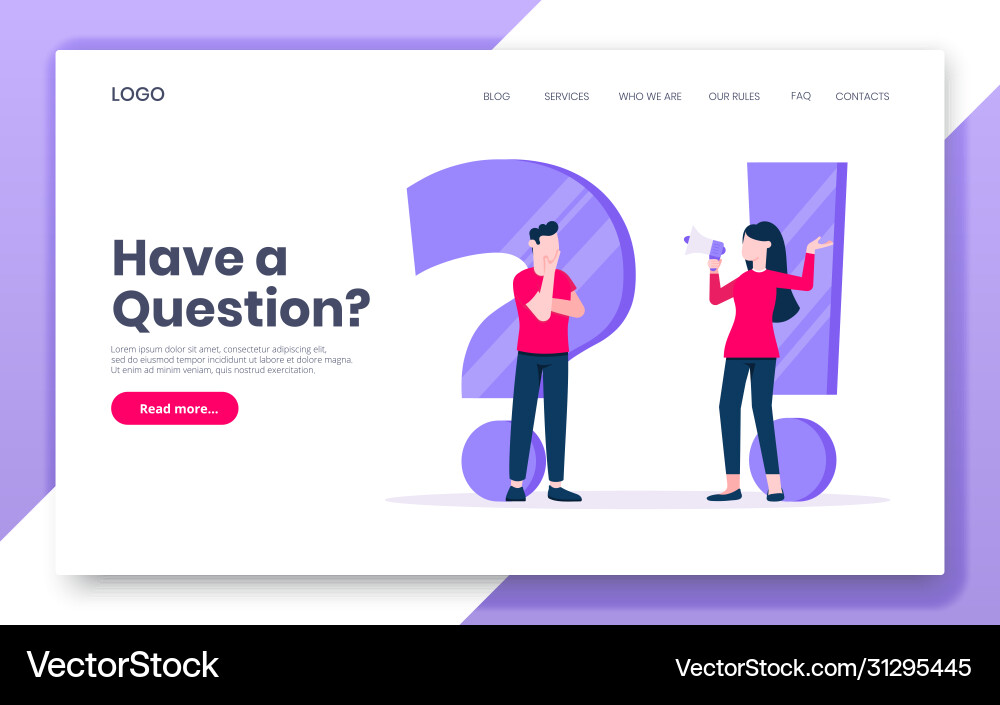 Faq or q and a internet landing page concept web Vector Image