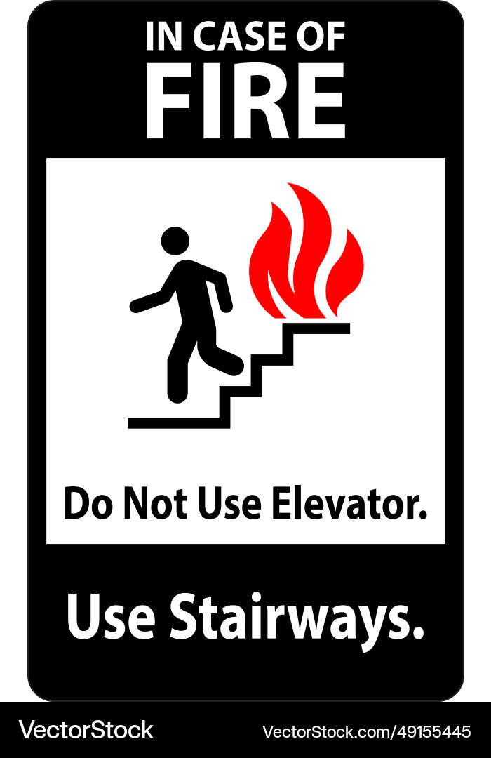 In case of fire sign do not use elevators Vector Image