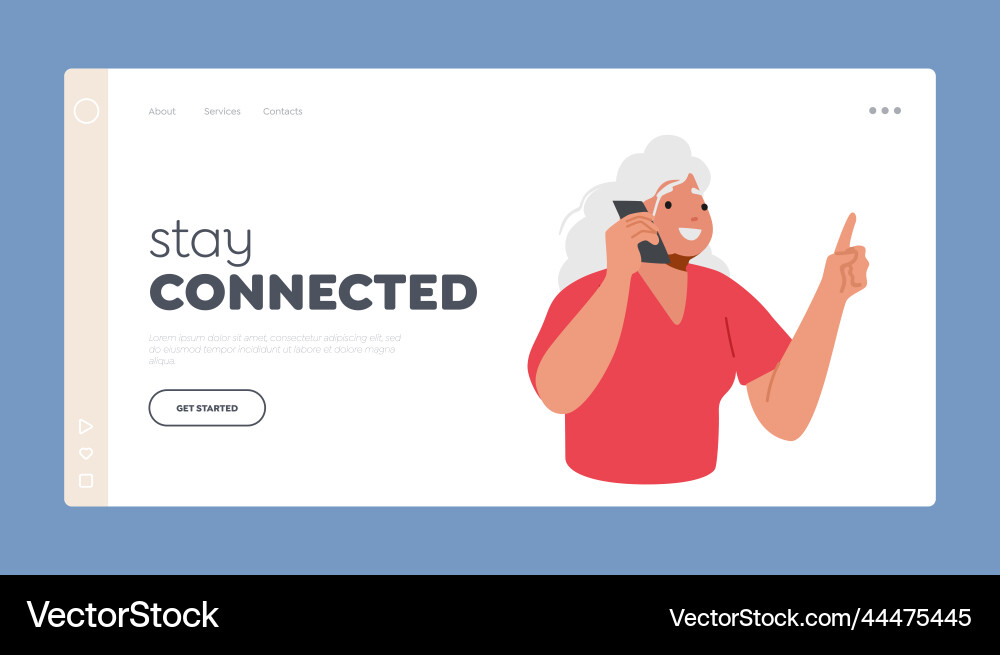 Old woman use mobile connection landing page Vector Image