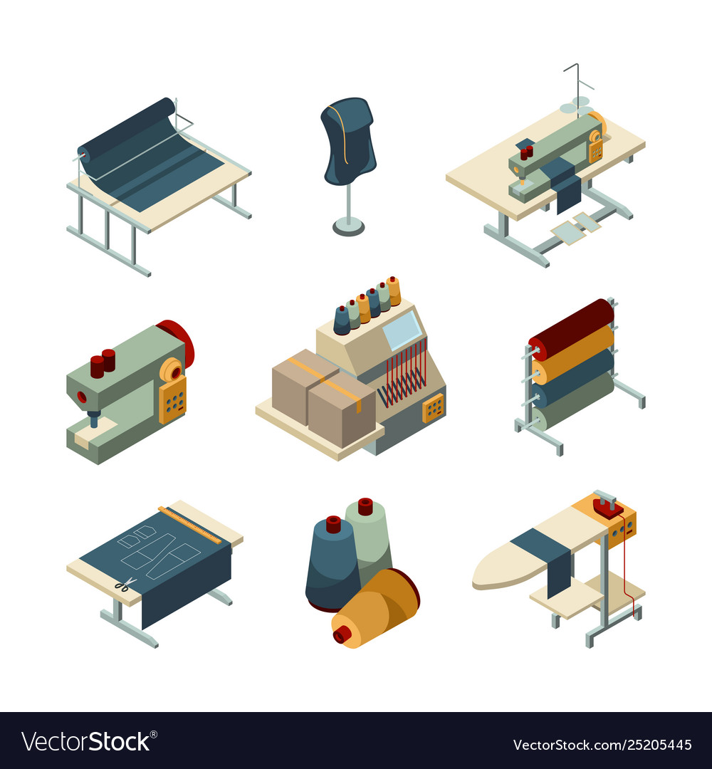 Sewing Isometric Garment Embroidery Production Vector Image