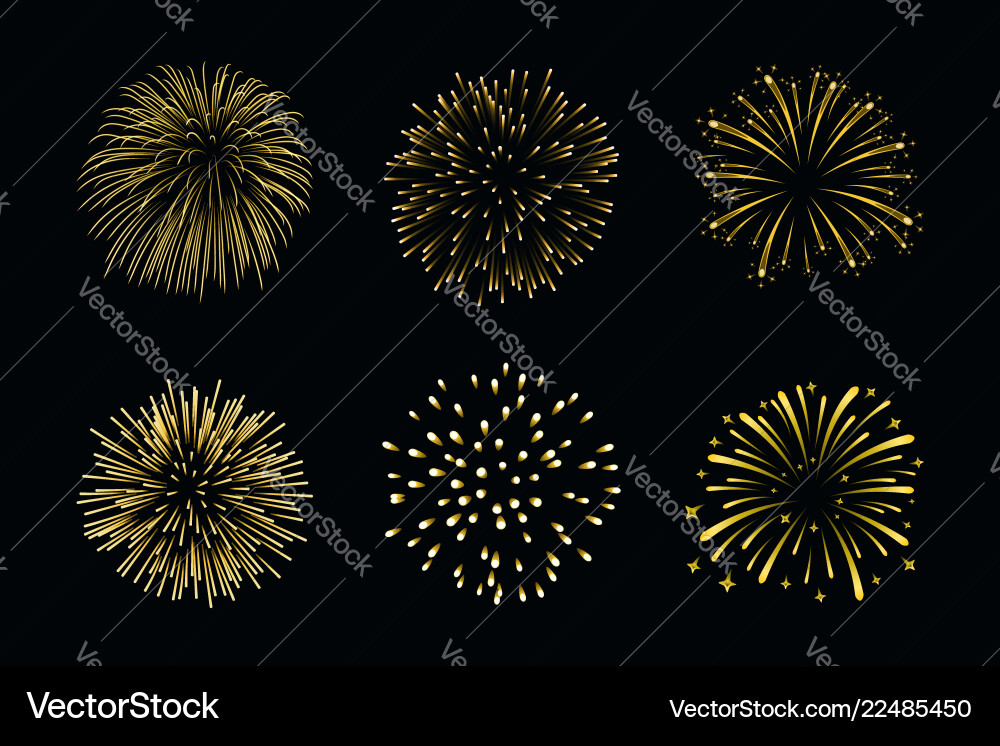 Beautiful gold fireworks set bright Royalty Free Vector