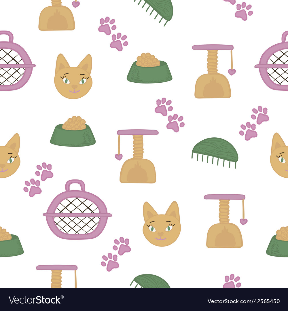 Cat theme seamless pattern Royalty Free Vector Image