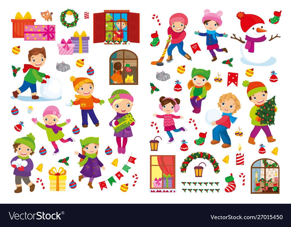 Christmas set of children decoration and gift Vector Image