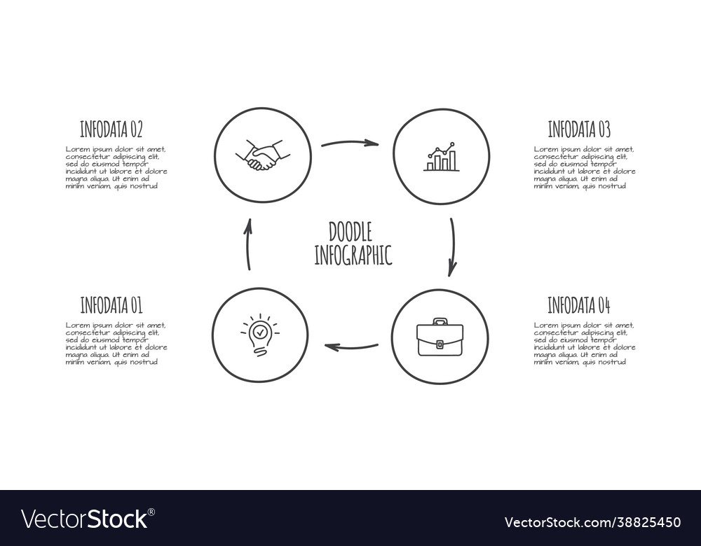 Doodle infographic circles with 4 options hand Vector Image