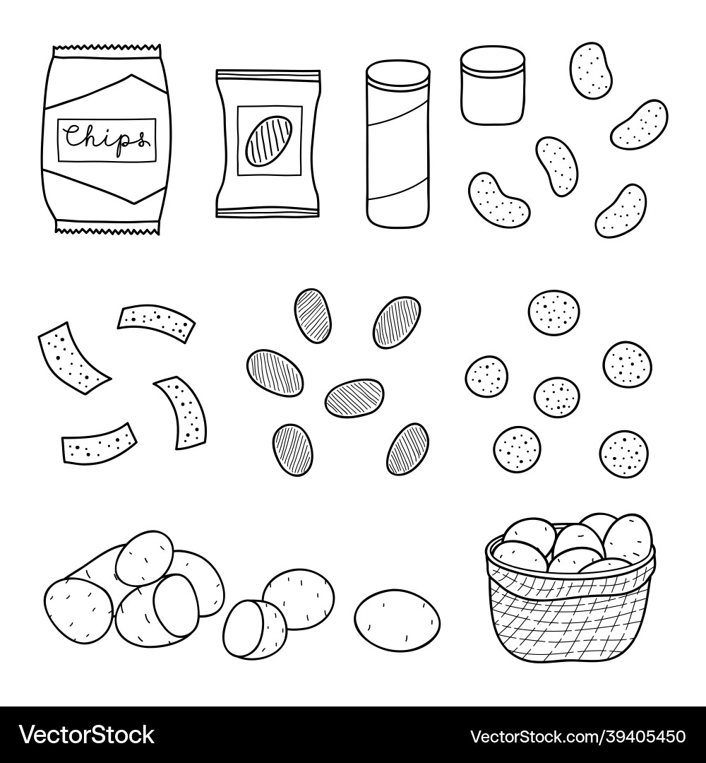 Hand drawn chips and packs set Royalty Free Vector Image