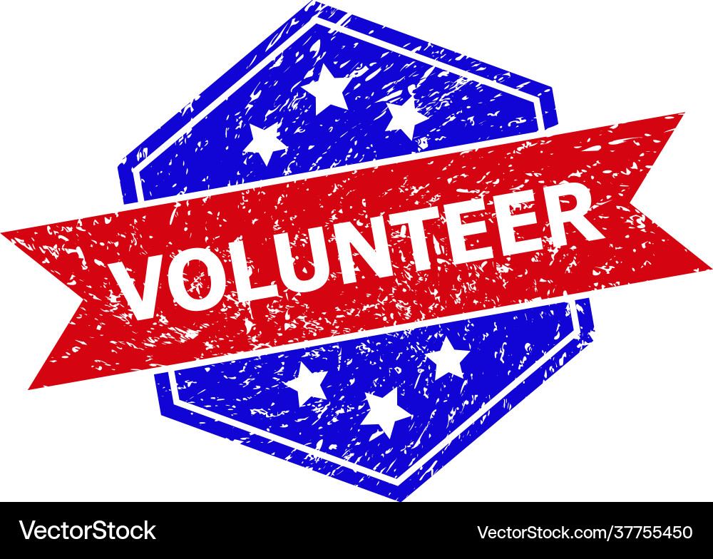 Hexagonal bicolor volunteer stamp seal Royalty Free Vector