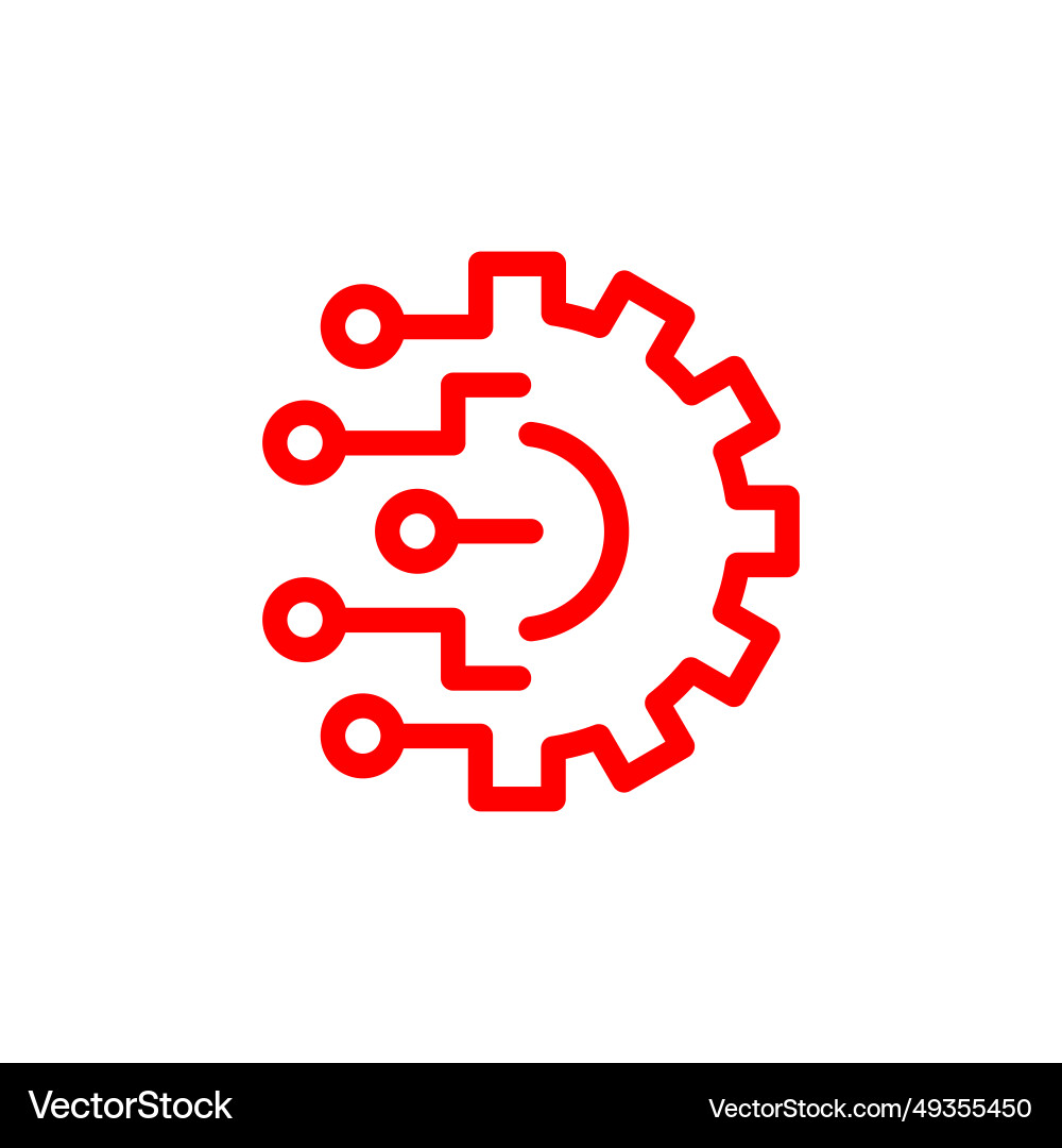 Red digital technology gear line art icon Vector Image
