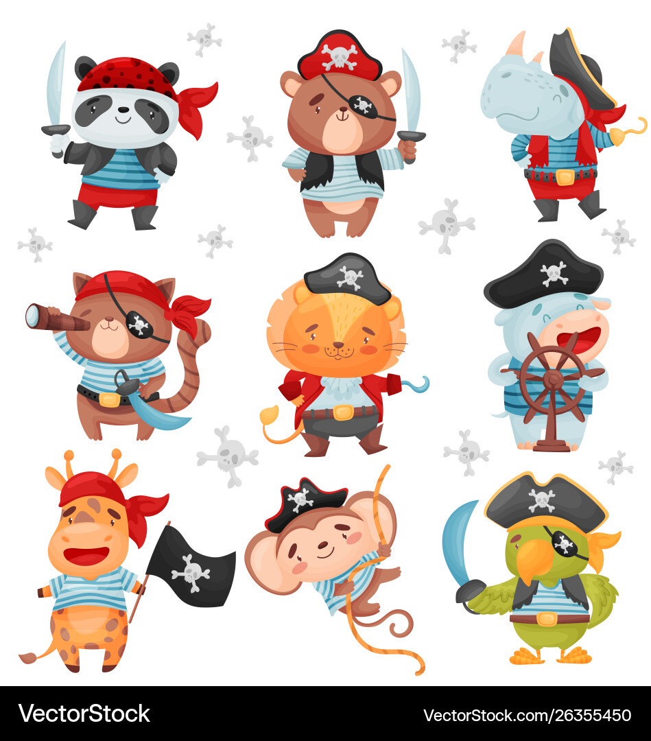 Set animal pirates Royalty Free Vector Image - VectorStock