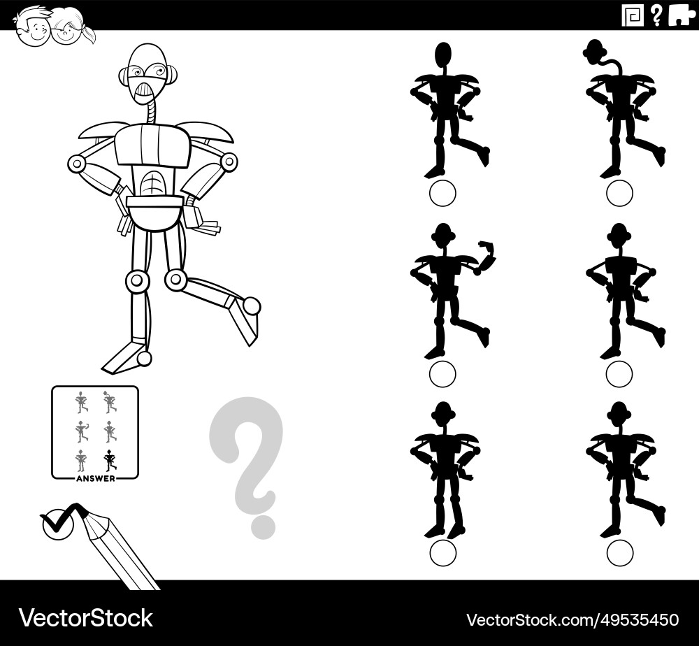 Shadow game with cartoon robot character coloring Vector Image