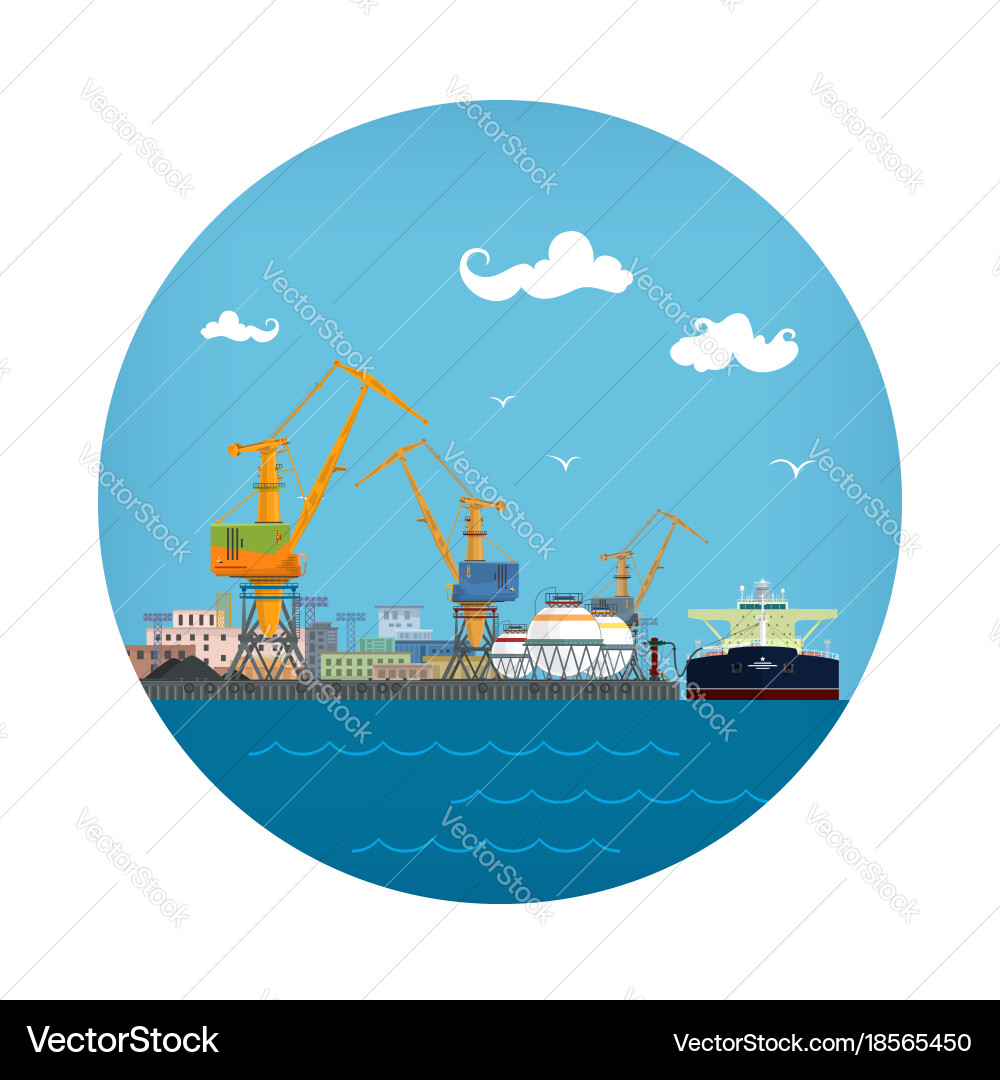 Unloading oil from the tanker Royalty Free Vector Image