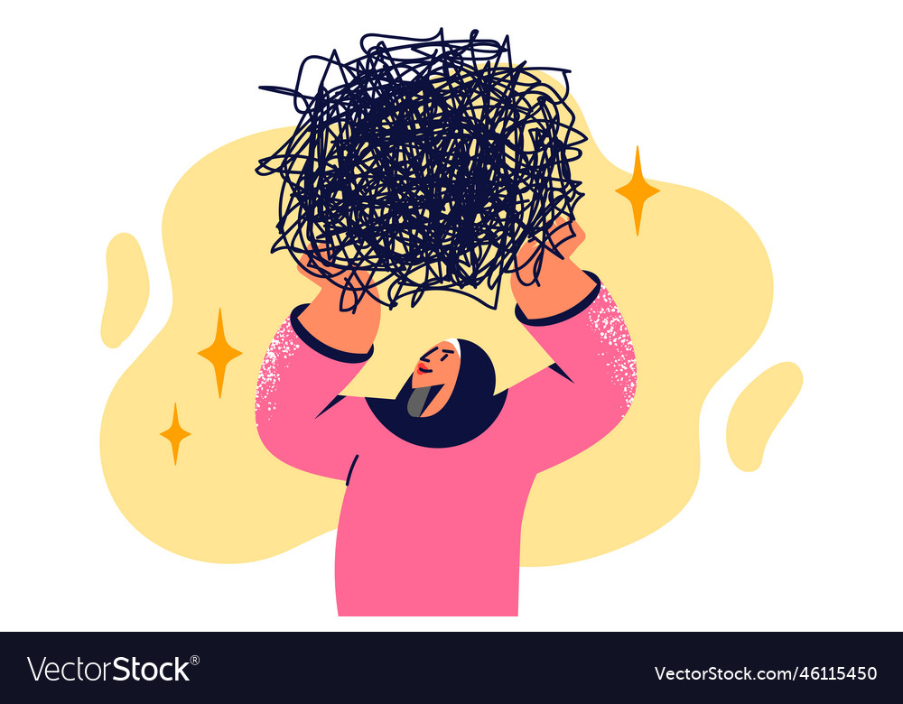 Woman with muslim headscarf raises ball tangled Vector Image Woman with muslim headscarf raises ball tangled Vector Image