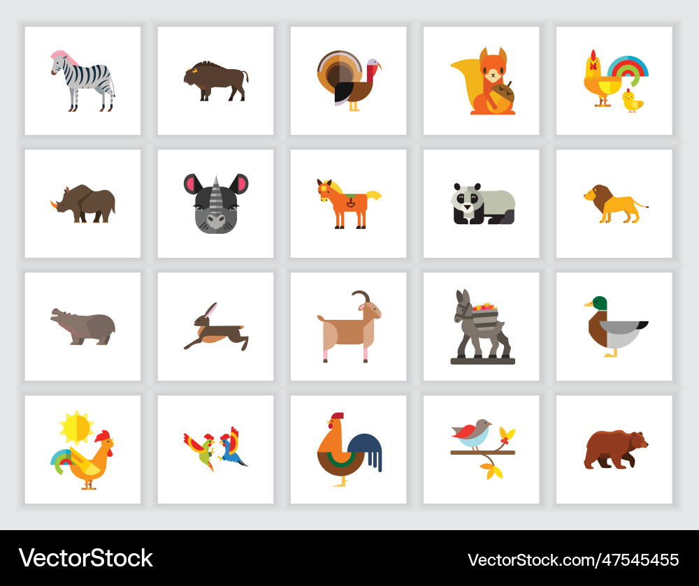 Animal species concept flat icon set Royalty Free Vector