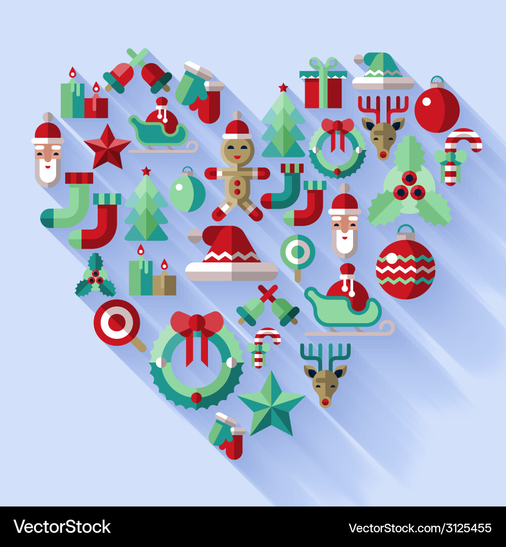 Christmas icons heart Royalty Free Vector Image