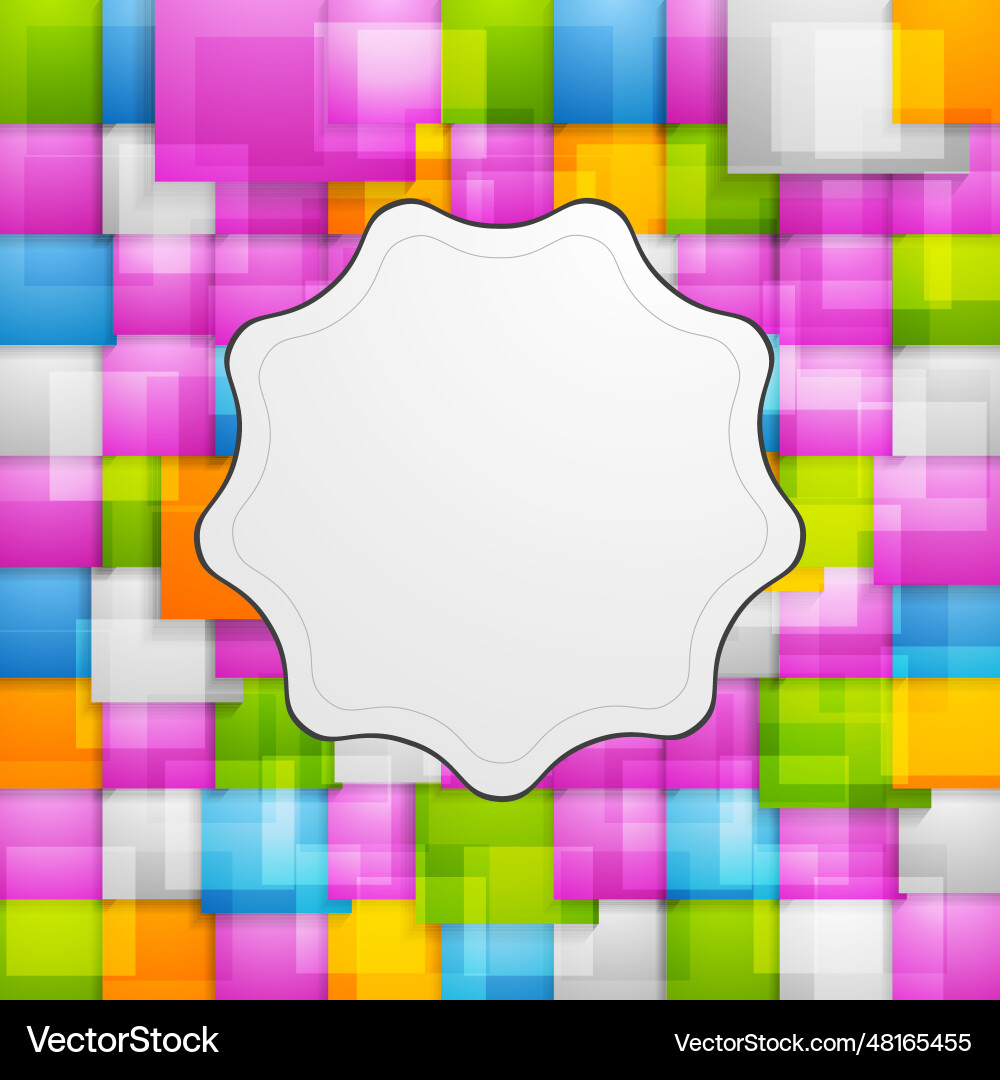 Colorful squares background and retro label Vector Image