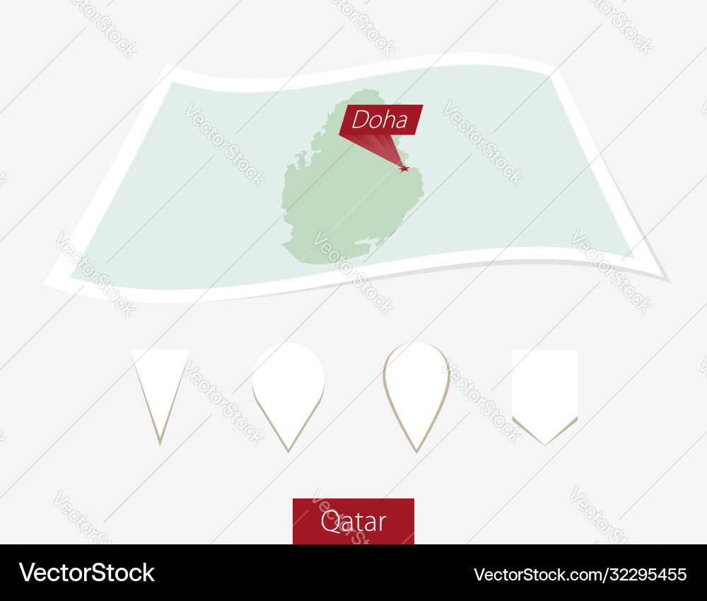 Curved paper map qatar with capital doha Vector Image