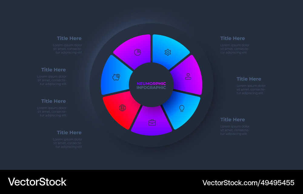 Dark cycle neumorphism diagram divided into 7 Vector Image