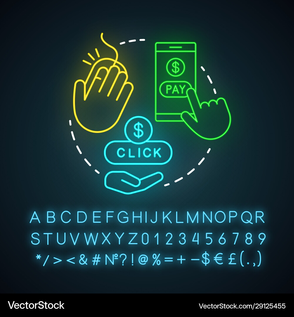 Ppc neon light icon digital marketing tactic pay Vector Image