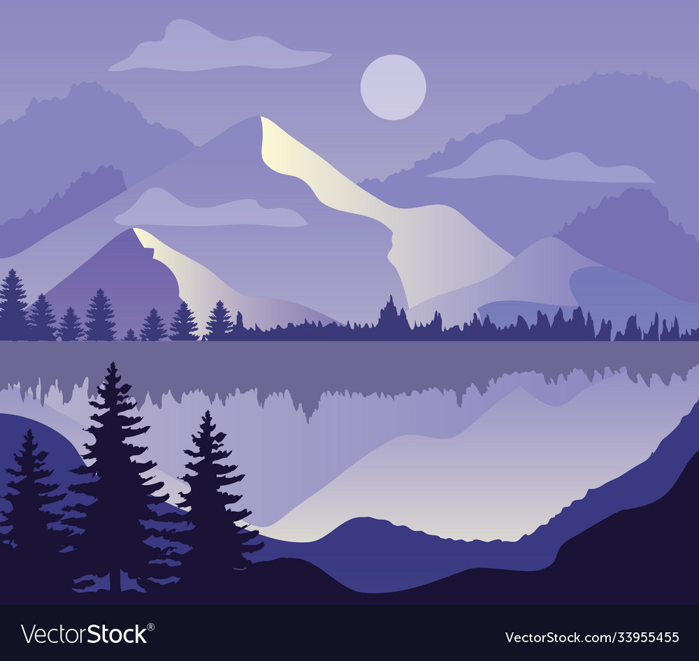 Purple landscape with silhouettes mountains Vector Image