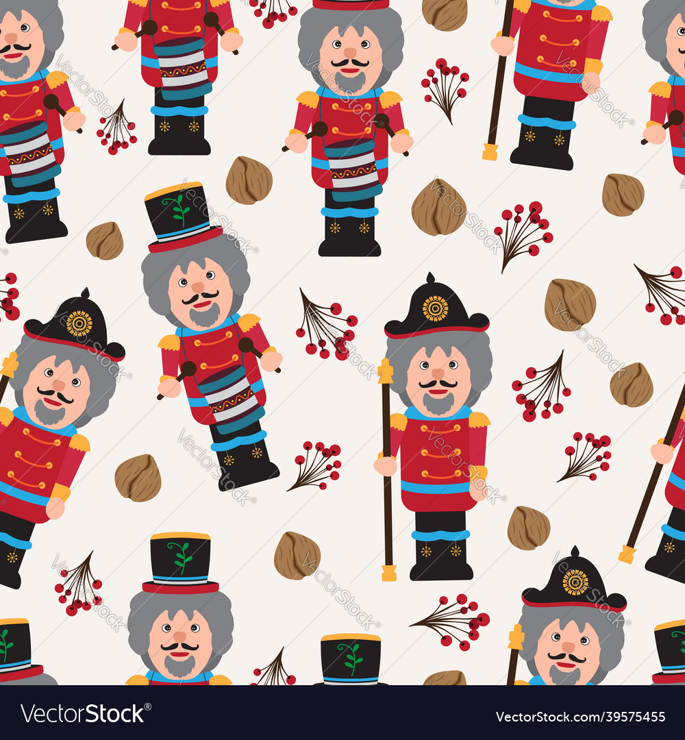 Seamless christmas pattern with nutcracker Vector Image