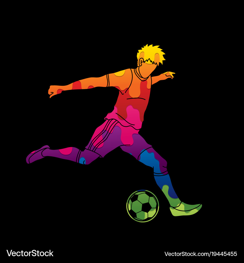 Soccer player running with ball action Royalty Free Vector