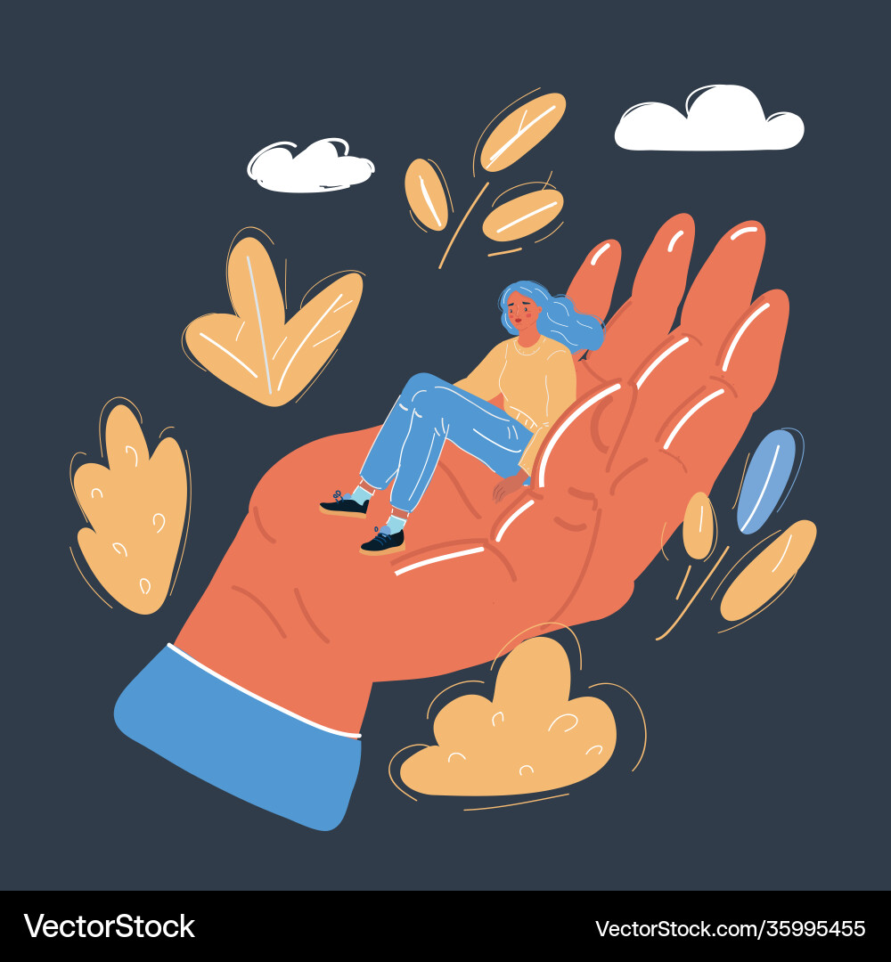 Woman in big human hands Royalty Free Vector Image
