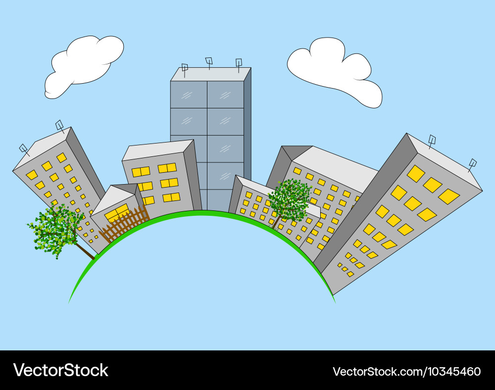 Cartoon city on global Royalty Free Vector Image