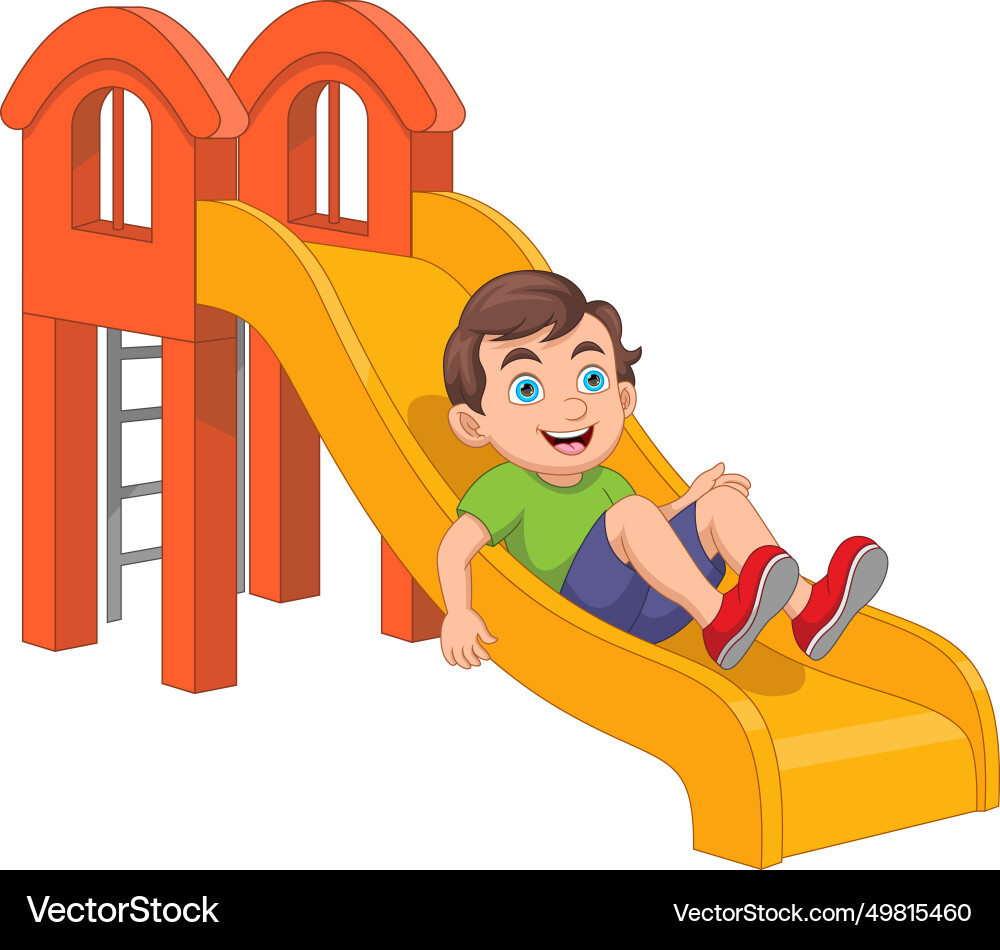 Cheerful boy playing slide cartoon Royalty Free Vector Image
