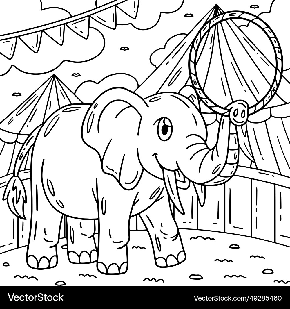 Circus elephant with hula hoop coloring page Vector Image