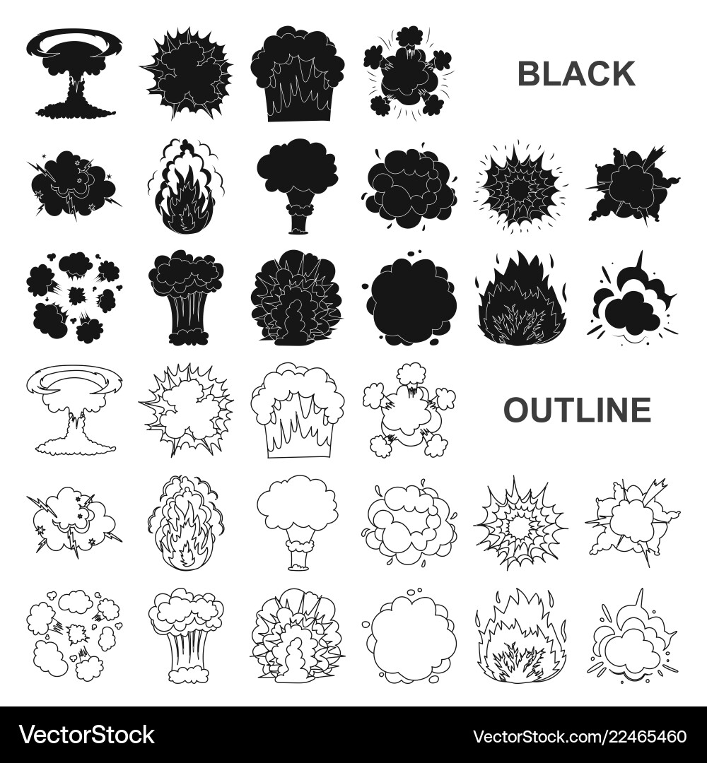 Different explosions black icons in set collection