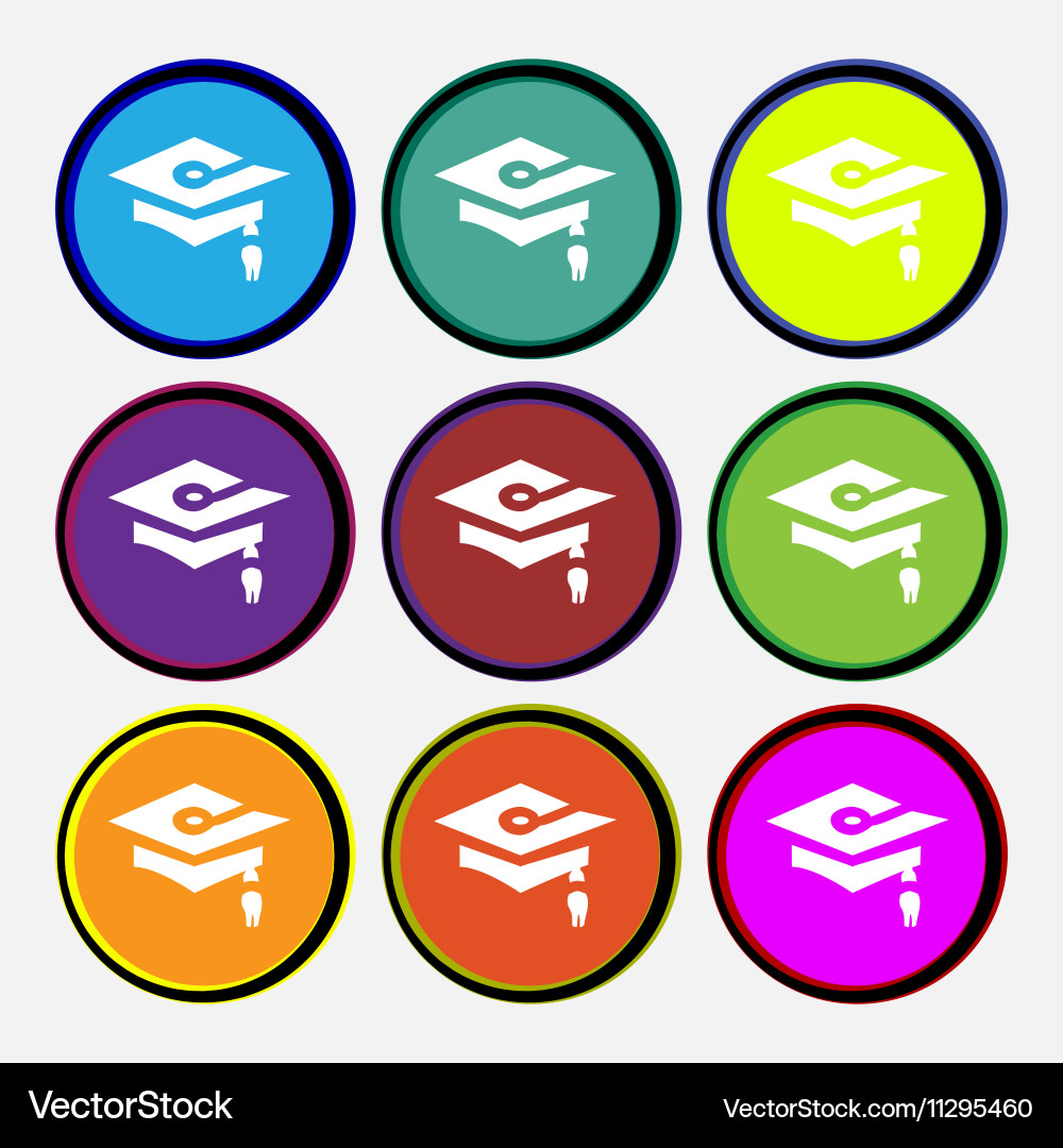 Graduation icon sign nine multi colored round Vector Image