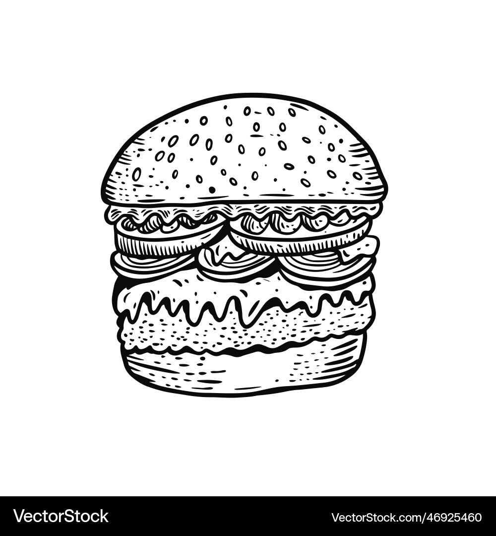 Hand drawn black color burger Royalty Free Vector Image