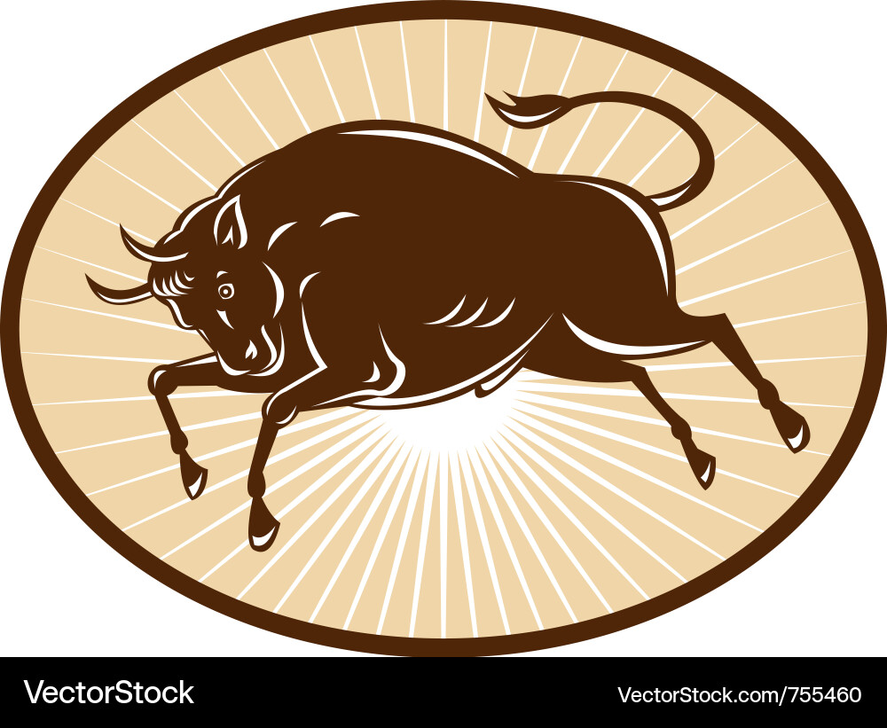 Raging bull attacking woodcut style Royalty Free Vector