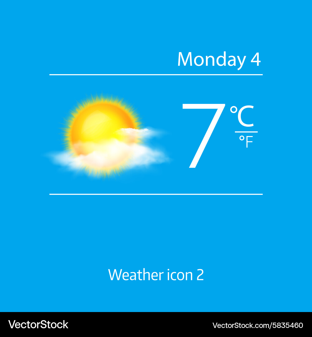 Realistic weather icon sun with clouds Royalty Free Vector