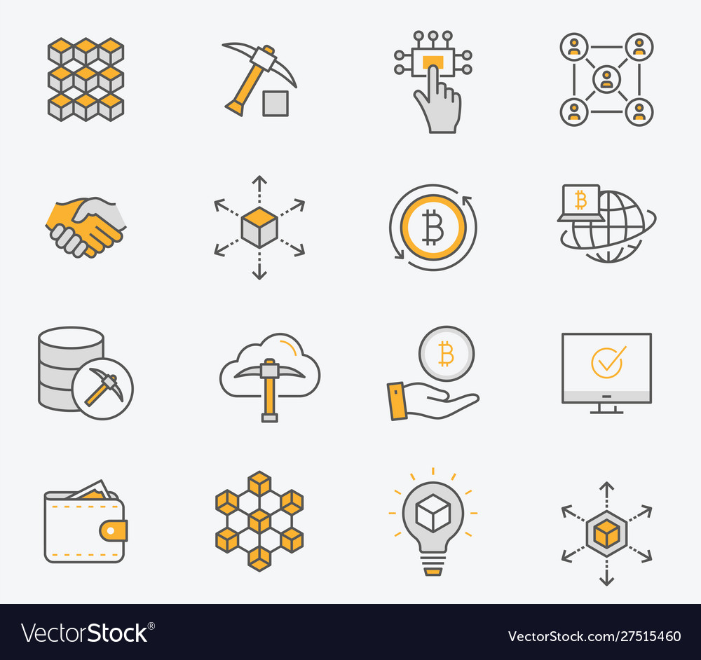 Set blockchain icons editable stroke Royalty Free Vector
