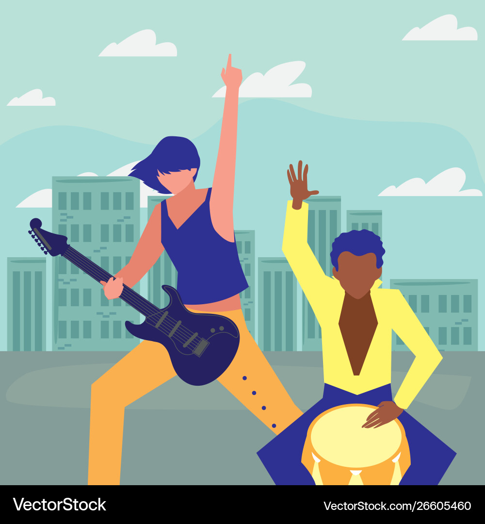 Two male musicians musical instruments Royalty Free Vector