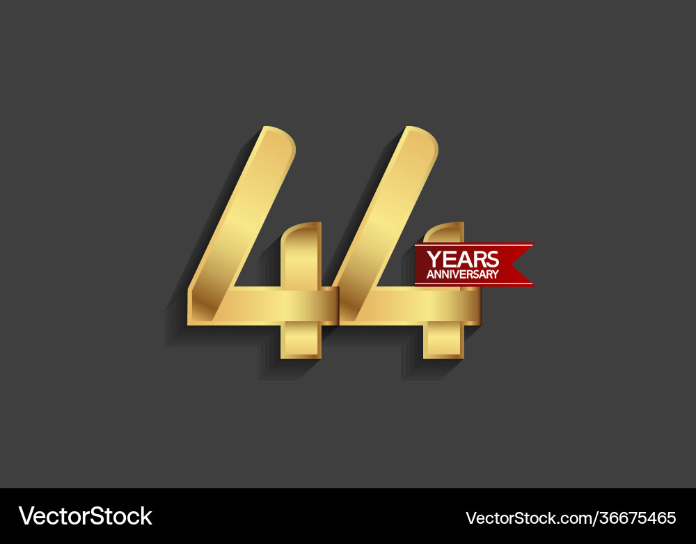 44 years anniversary simple design with golden Vector Image