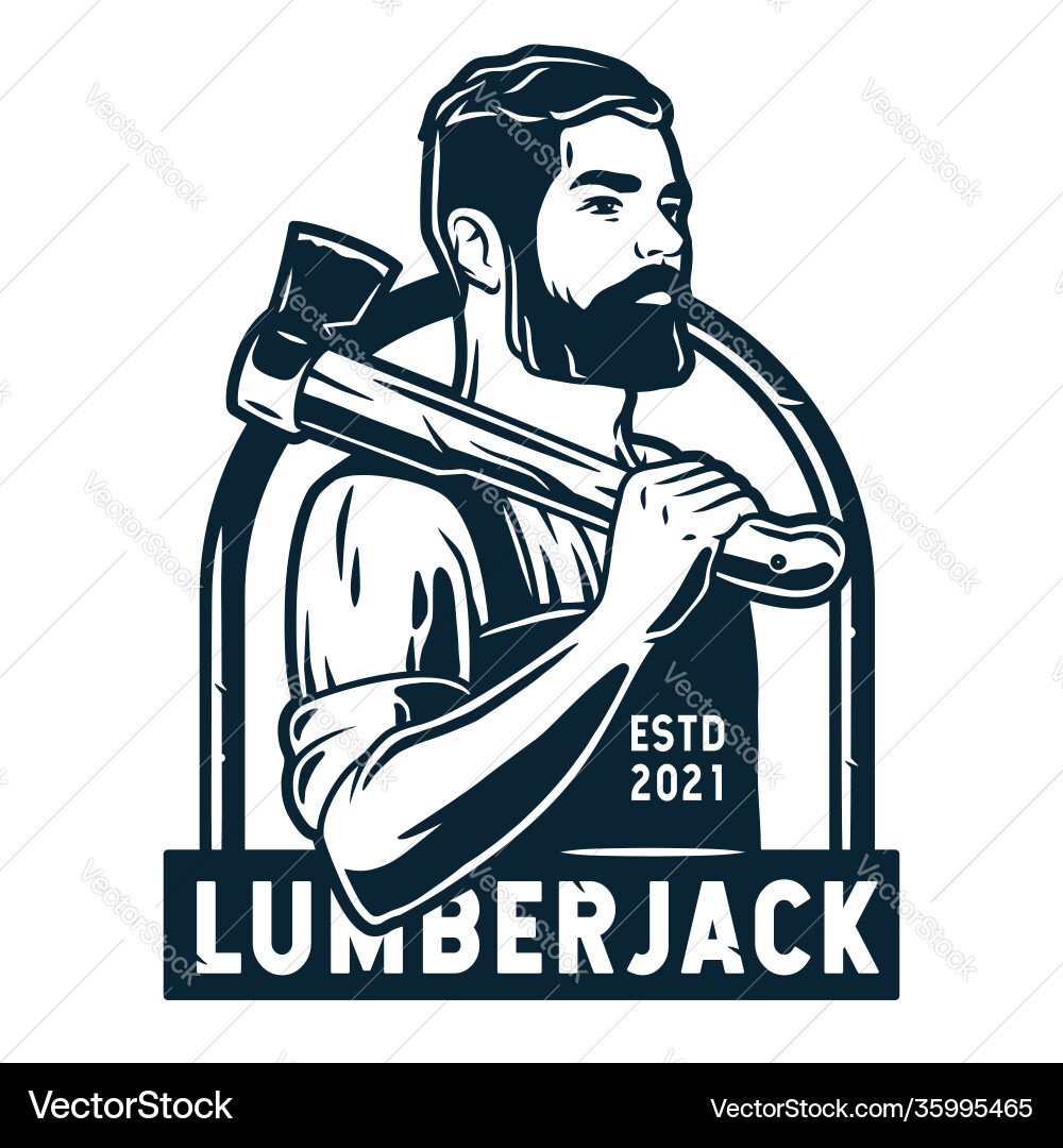 Bearded lumberjack with axe axeman handyman logo Vector Image