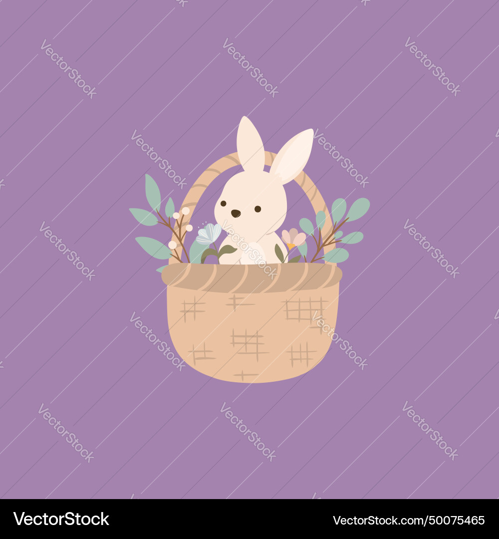 Easter bunny in a basket with florals Royalty Free Vector