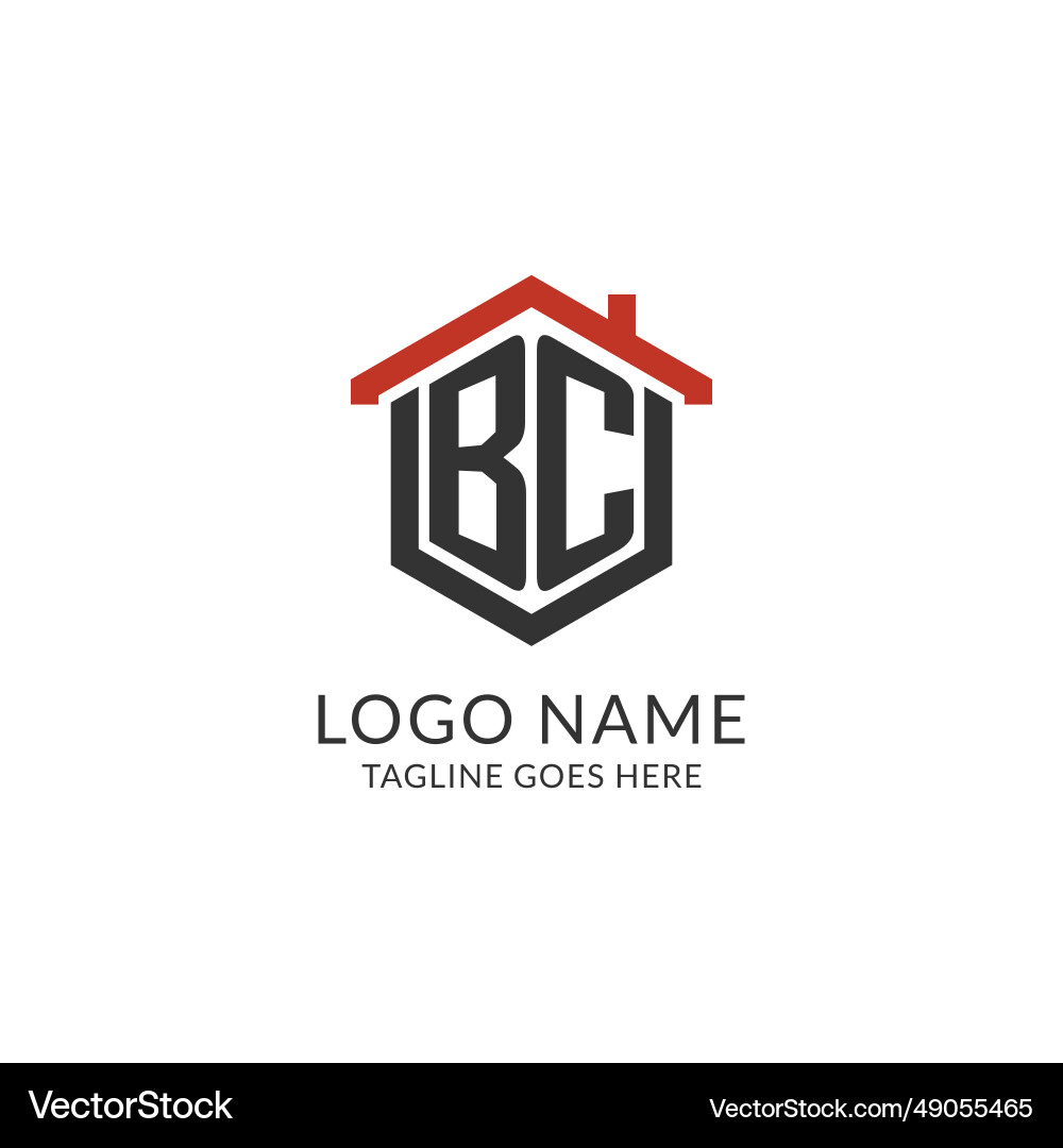 Initial logo bc monogram with home roof hexagon Vector Image