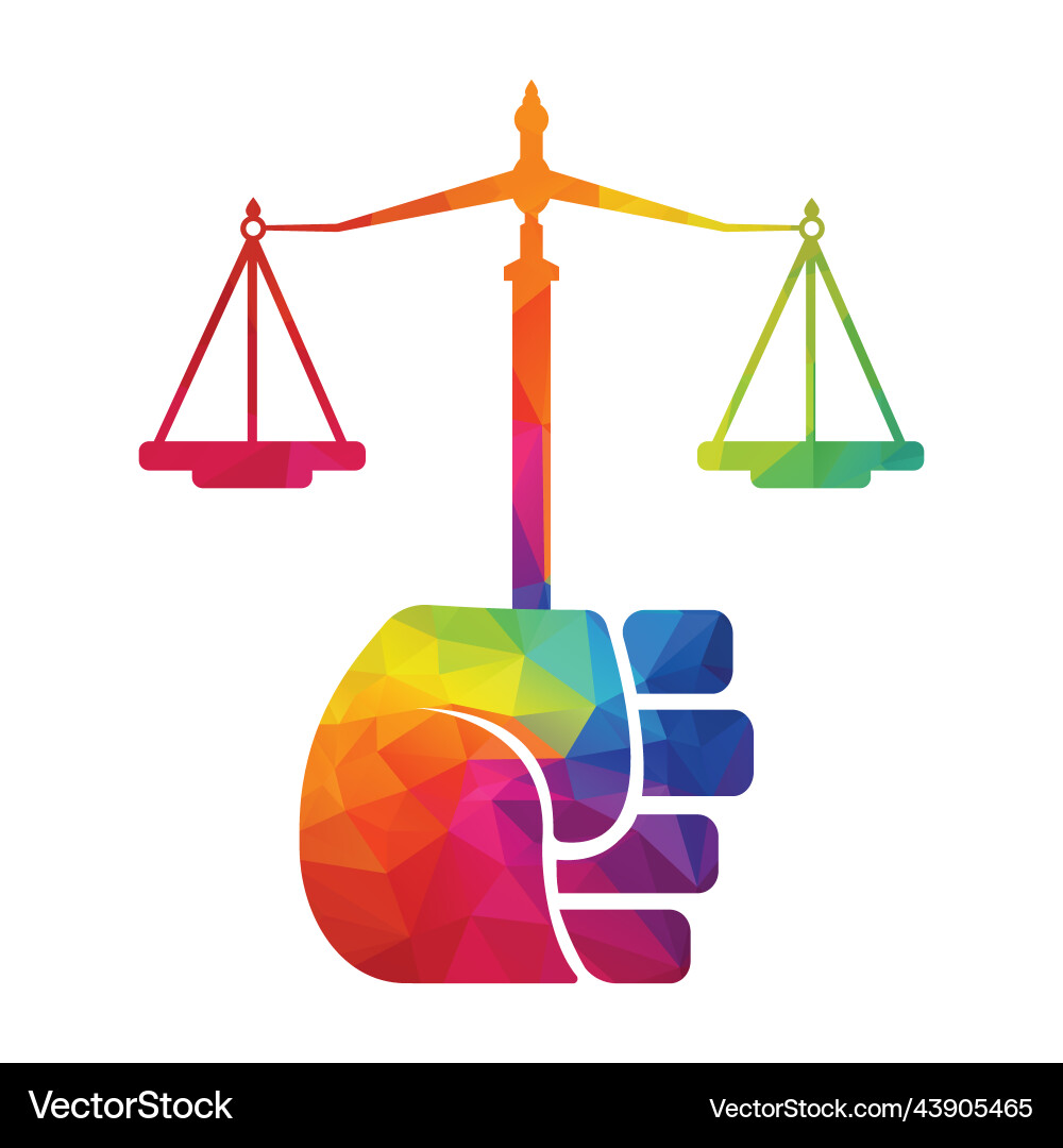 Justice scales in hand logo template design Vector Image