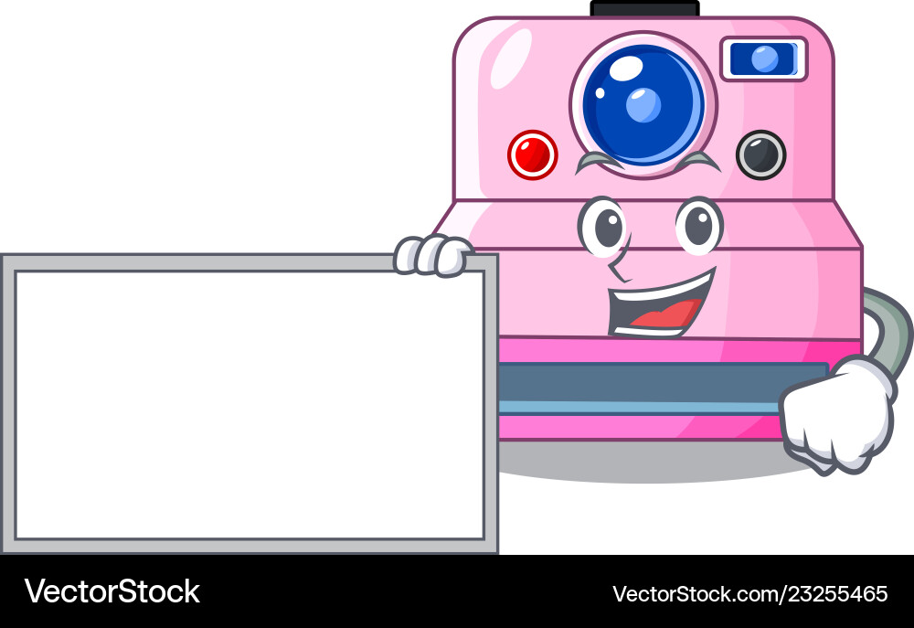 With board cute retro instant camera on cartoon Vector Image