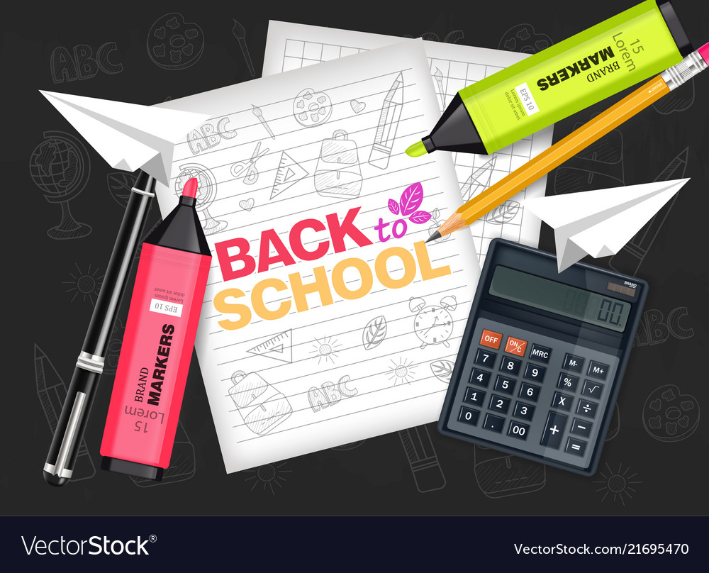 Back to school supplies realistic Royalty Free Vector Image