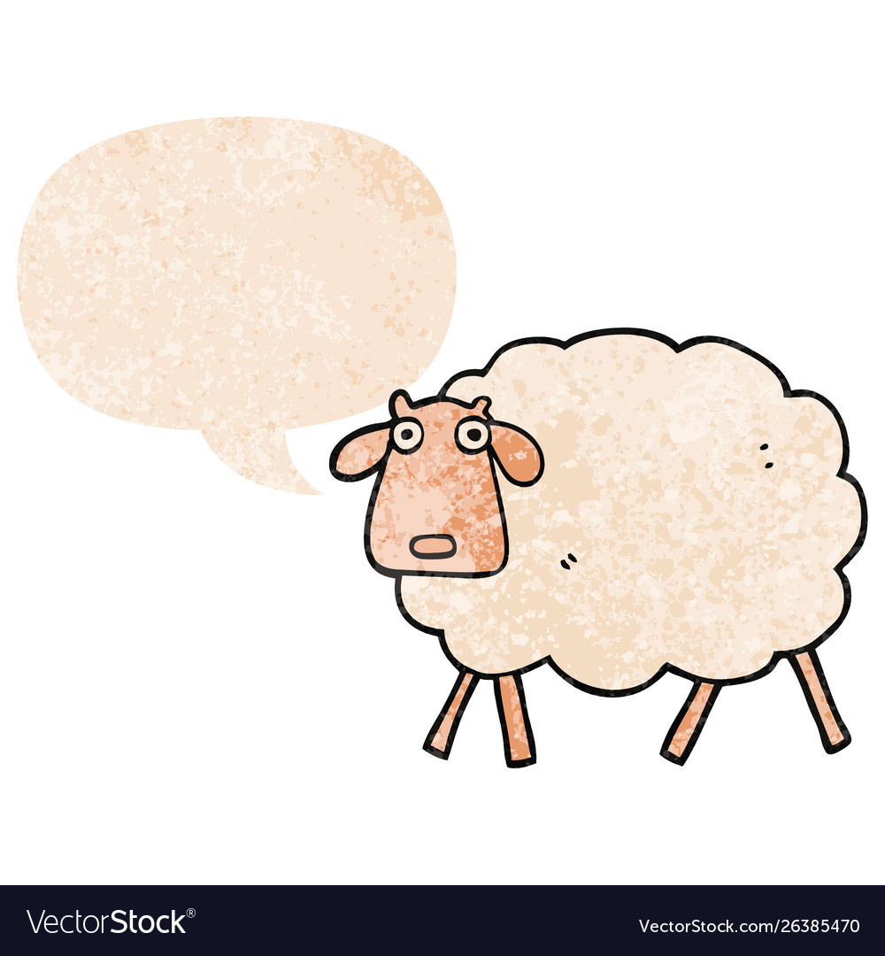 Cartoon sheep and speech bubble in retro textured Vector Image