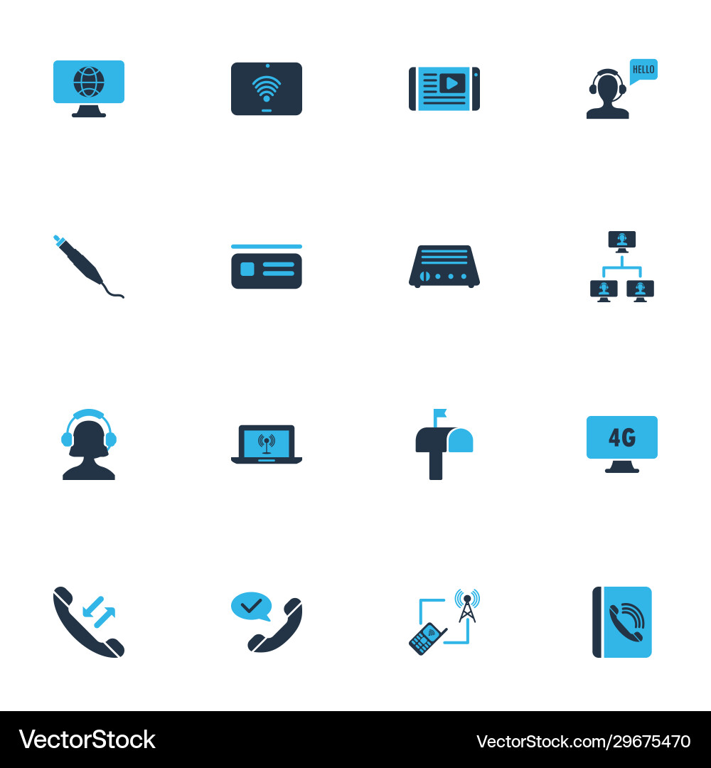 Communication icons colored set with laptop access