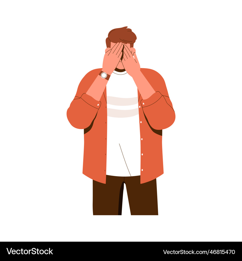 Ignoring closing eyes with palms man character Vector Image