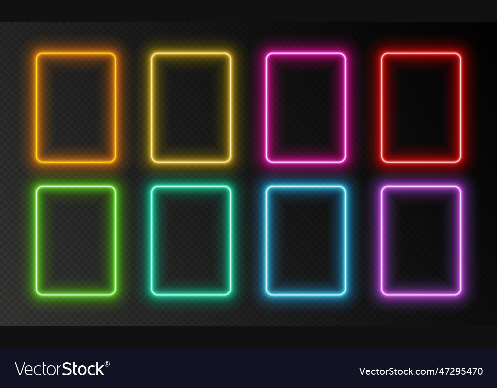 Neon rectangular frames glowing borders set Vector Image