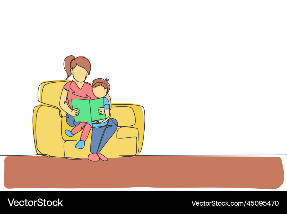 One single line drawing young happy mother Vector Image